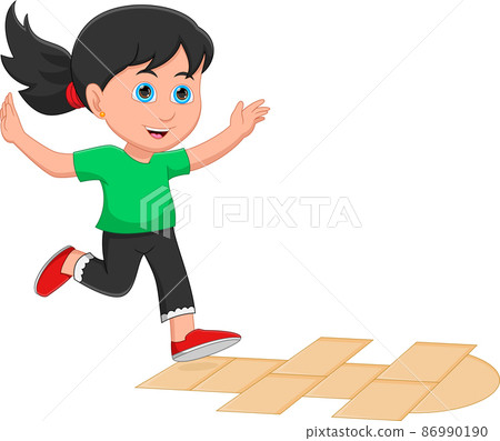 little girl playing hopscotch on white background - Stock Illustration ...