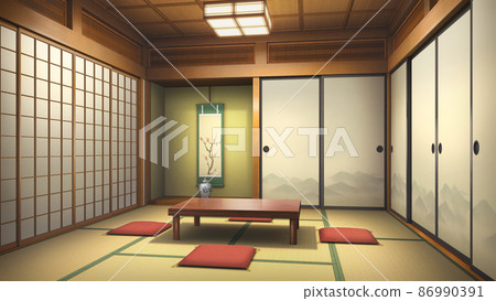 Japanese-style room_night_lighting - Stock Illustration [86990391] - PIXTA