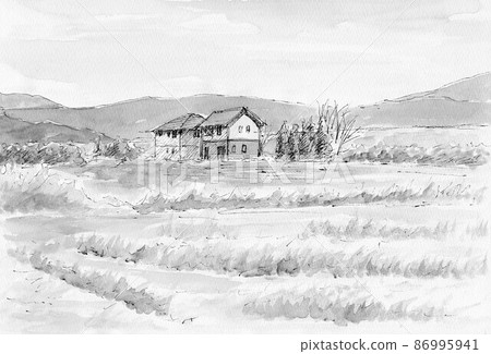House in the dead field - Stock Illustration [86995941] - PIXTA