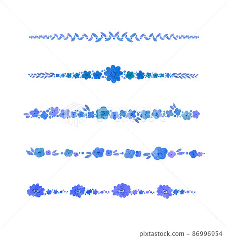Blue watercolor flower line set raster material - Stock Illustration ...