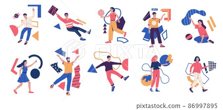 People with abstract shapes. Creative process... - Stock Illustration ...