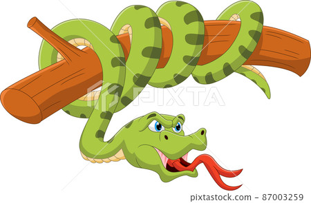 cartoon green snake on tree - Stock Illustration [87003259] - PIXTA