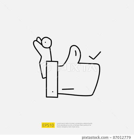 approved sign with thumb up doodle icon...-插圖素材 [87012779] - PIXTA圖庫