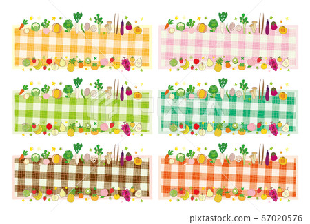 Vegetable and fruit text frame plaid color set - Stock Illustration ...