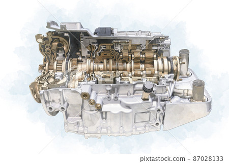 Modern car engine and gear box. Cross section - Stock Illustration ...