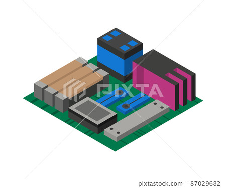 Isometric circuit board with electronic... - Stock Illustration ...