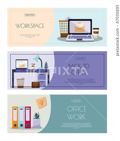 Flat vector banner template for office,... - Stock Illustration ...