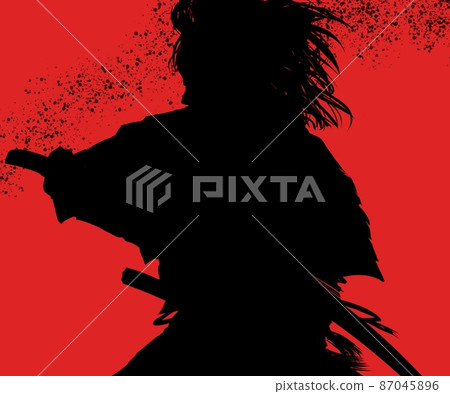A young samurai's slashing moment cutout... - Stock Illustration ...