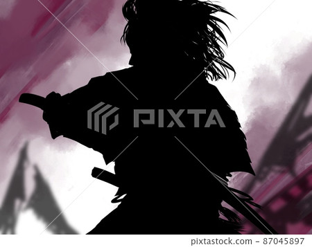 A young samurai's slashing moment cutout... - Stock Illustration ...