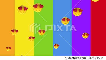 Image of heart emoji icons on rainbow background - Stock Illustration ...