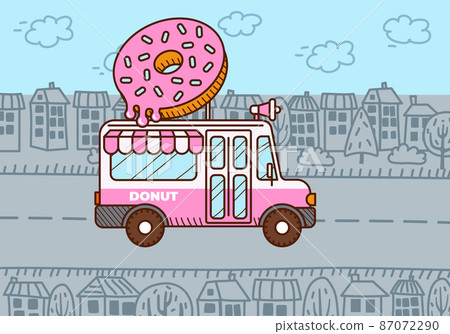 Donut van in the city. Food truck - Stock Illustration [87072290] - PIXTA