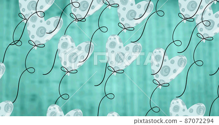 Image of blue heart balloons flying over blue... - Stock Illustration ...