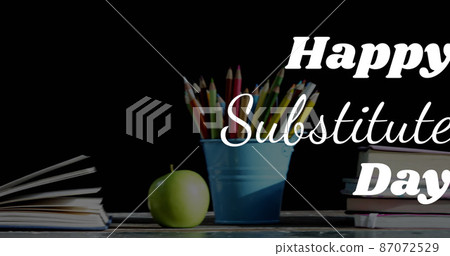 Image of happy substitute day text and school... - Stock Illustration ...
