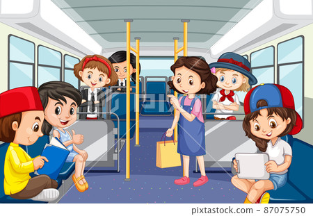 Scene with many people using public transportation - Stock Illustration ...