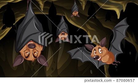 Cave scene with group of bats in cartoon style - Stock Illustration ...