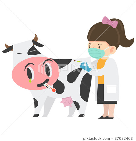 Sick cow Swine Flu with the doctor - Stock Illustration [87082468] - PIXTA