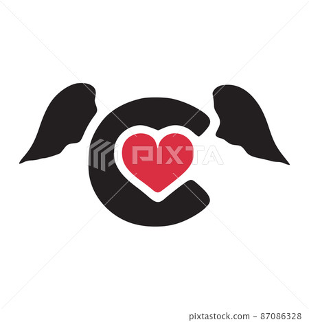 Letter c with wings and heart symbol doodle icon - Stock Illustration ...