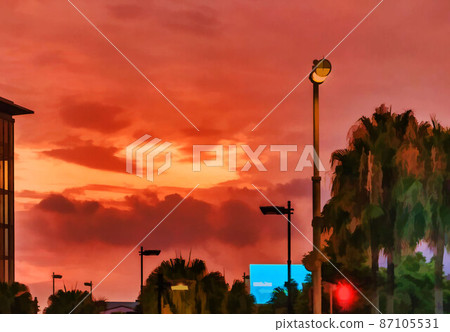 During the early morning hours, street lights... - Stock Illustration ...