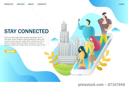 Stay connected vector website landing page... - Stock Illustration ...