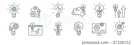 Business idea icons with outline light bulb - Stock Illustration ...