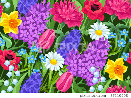 Seamless pattern with spring flowers. Beautiful... - Stock Illustration ...