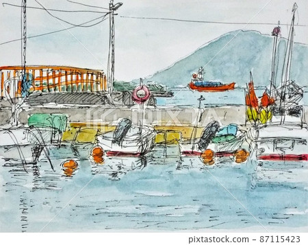 Rough sketch in a small harbor - Stock Illustration [87115423] - PIXTA