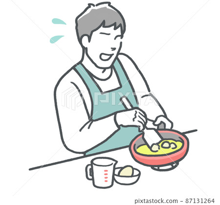 A young man who tries to cook something he is... - Stock Illustration ...