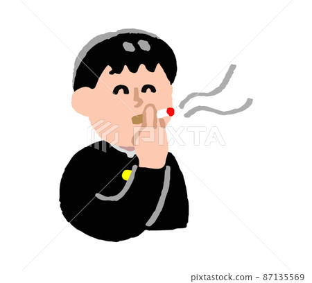 Student boy smoking a cigarette (hand-painted... - Stock Illustration ...