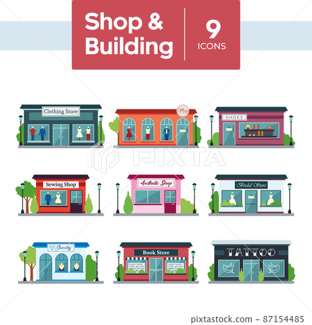Set of different shop building icons Vector - Stock Illustration ...