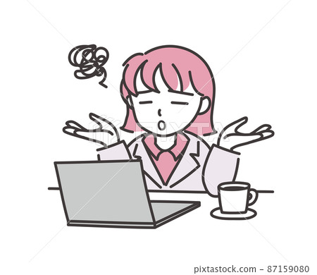 Girl A [single color / laptop] who was in a... - Stock Illustration ...