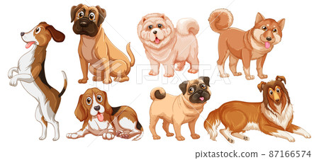 Set of different cute dogs in cartoon style - Stock Illustration ...