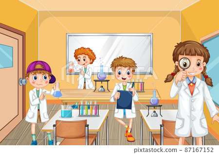 Scientist kids in laboratory room scene - Stock Illustration [87167152 ...