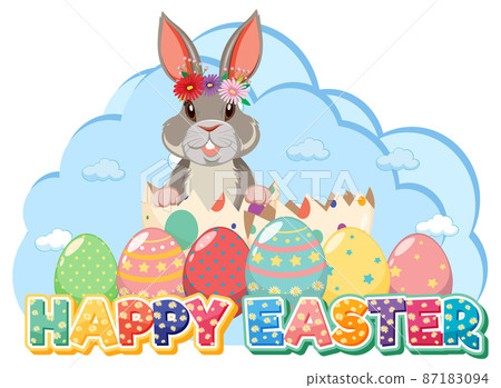 Happy Easter design with bunny and eggs - Stock Illustration [87183094 ...