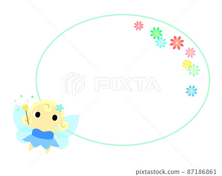 Blue fairy icon with oval frame + flower... - Stock Illustration ...