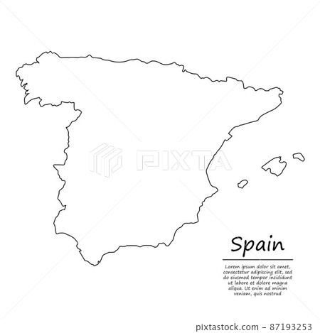 Simple outline map of Spain, in sketch line style - Stock Illustration ...