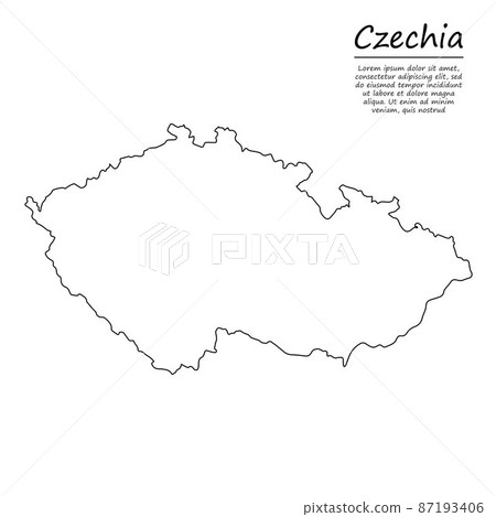 Simple outline map of Czechia, in sketch line... - Stock Illustration ...
