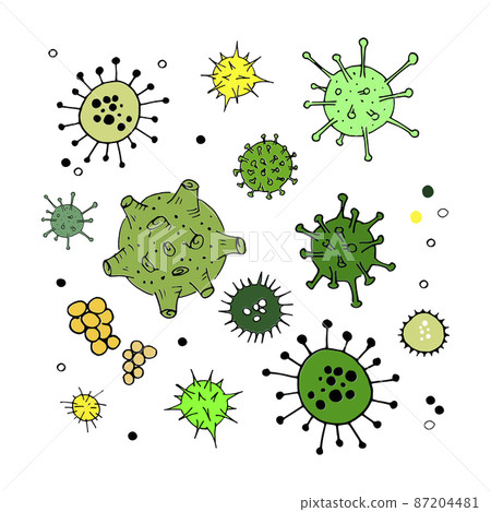 Viruses and bacteria doodle set. Simple colored... - Stock Illustration ...