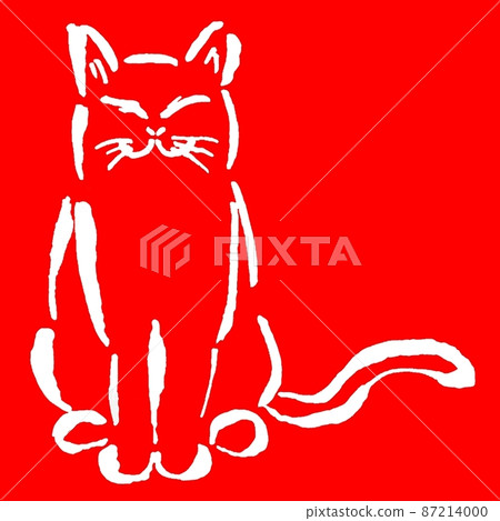 Cat Japanese style red and white - Stock Illustration [87214000] - PIXTA