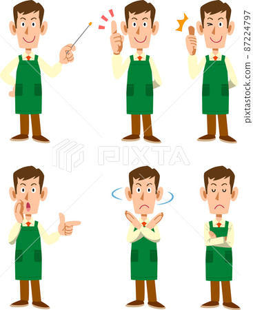 A set of 6 poses for a male clerk in a supermarket - Stock Illustration ...