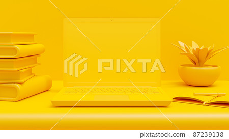 Yellow Laptop Mock-Up on work desk, with... - Stock Illustration ...