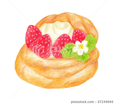 Cute strawberry cream puff with colored pencils - Stock Illustration ...