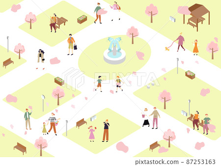 Isometric spring park landscape cherry blossoms - Stock Illustration ...