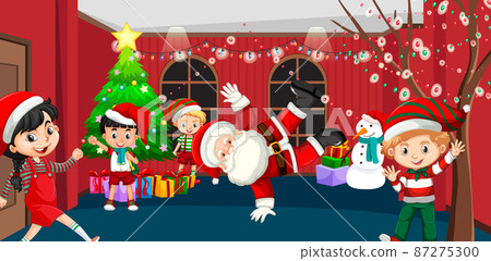 Scene with children celebrating Christmas with... - Stock Illustration ...