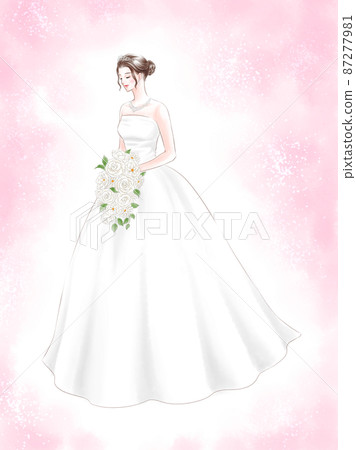 Bride with a bouquet (pink background) - Stock Illustration [87277981 ...