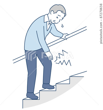 Senior man unable to climb stairs due to knee pain - Stock Illustration ...