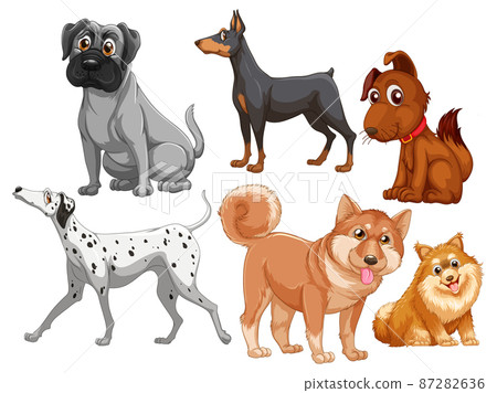 Set of different cute dogs in cartoon style - Stock Illustration ...
