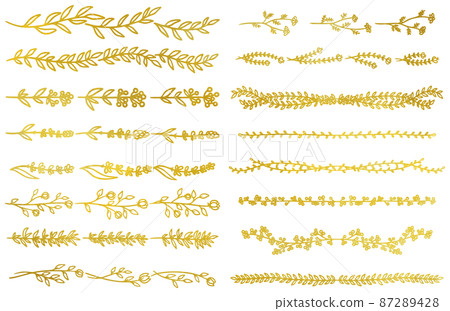 Gold leaf / plant line set vector material - Stock Illustration ...