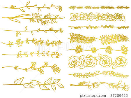 Gold leaf / plant line set vector material - Stock Illustration ...