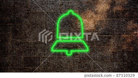 Image of glowing neon bell icon on brick wall - Stock Illustration ...