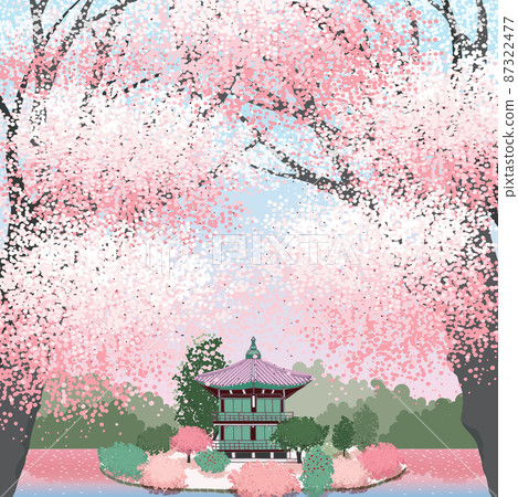 Korean spring scenery vector illustration.... - Stock Illustration ...